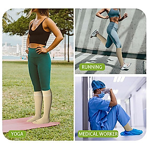 LEVSOX Compression Socks for Pregnant Women 20-30 mmHg Knee High Viscose for Bamboo Cute Funny Mens Supports Socks for Nurses, Medical, Travel and Flight, Wheat