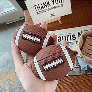 Compatible with Rugby Airpods Case 1/2, Kids Teens Girls Boys Silicone Cartoon 3D Protective Skin Cover for Football AirPods Case, Funny Kawaii Cute for Rugby AirPods Case with Carabiner (Rugby)