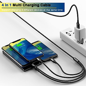 RULUS 4 in 1 Charging Cable [2Pack 4Ft], Fast Charging & Data Sync Multi Phone Charger Cable Nylon Braided USB Charging Cable with Lightning/Type C/Micro USB Port for iPhone,Samsung Tablets,Carplay