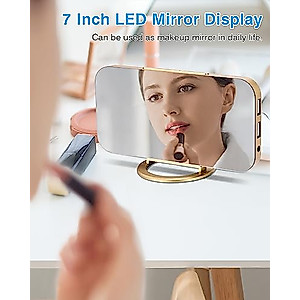 Digital Alarm Clock,7 in LED Mirrored Clocks Large Display,with 2 USB Charger Ports,Auto Dim,Night Mode,Modern Desktop Electronic Clocks for Bedroom Home Office Decor - Gold