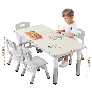 JIAOQIU Kids Table and Chair Set, Adjustable Kids Table, Toddler Non-Slip Table Legs&Organizer Graffiti Desktop Suitable for Kids Table and Chairs Ages 3-12