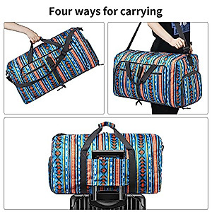 Duffel Bag 65L Packable Duffle Bag with Shoes Compartment Unisex Travel Bag Water-Resistant Duffle Bag(Bohemian Blue,65L)