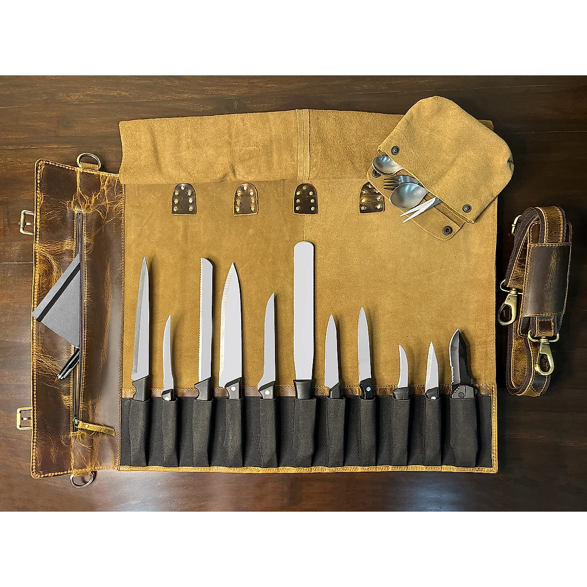 RUSTIC TOWN Leather Knife Roll & Leather Journal - A Perfect Combo for Chefs