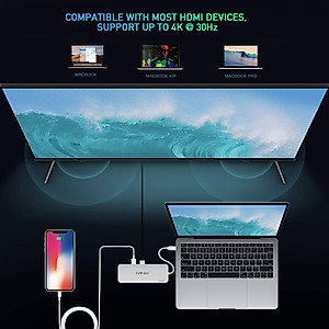 MINIX Storage, 120GB SSD Aluminum USB-C Multiport SSD Storage Hub with Display Output 4K @ 30Hz, 2 x USB 3.0 and USB-C for Power Delivery, Compatible for Apple MacBook. (Silver)