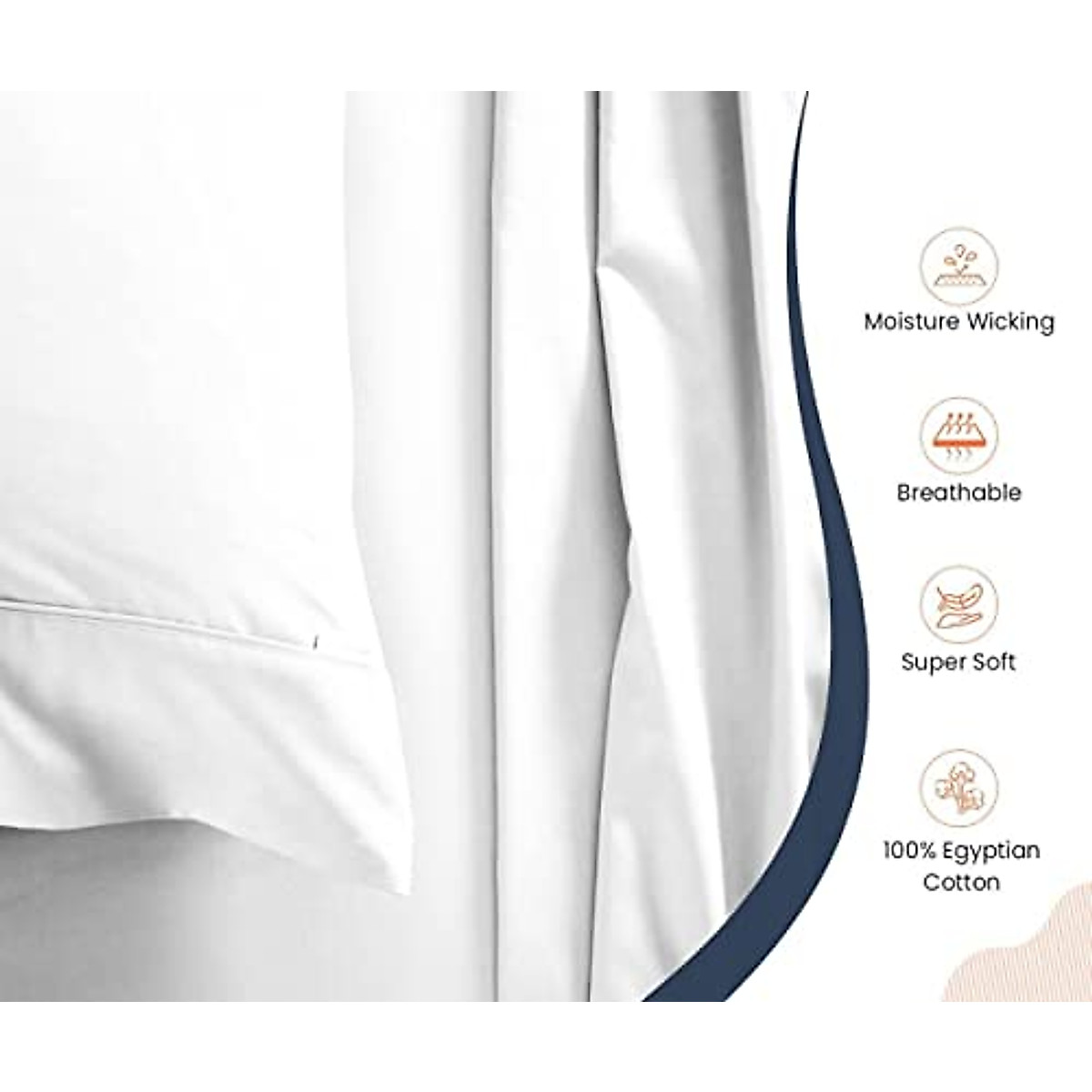 Kotanza Bedding 600TC 100% Egyptian Cotton Sheets-Extra Long-Staple Cotton Sheets for Kids & Adults, Fits Mattress Upto 15'' Deep Pocket, Sateen Weave, Cotton 4PC Sheets Set - (White,King)