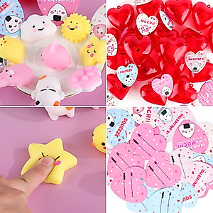 FiGoal 30 PCS Valentine’s Day Kids Gift Mochi Set with 30 Assorted Mochi Filled Hearts and 30 Valentines Gift Cards for Kids Classroom Prize Student Toy Present Valentine Gift Exchange