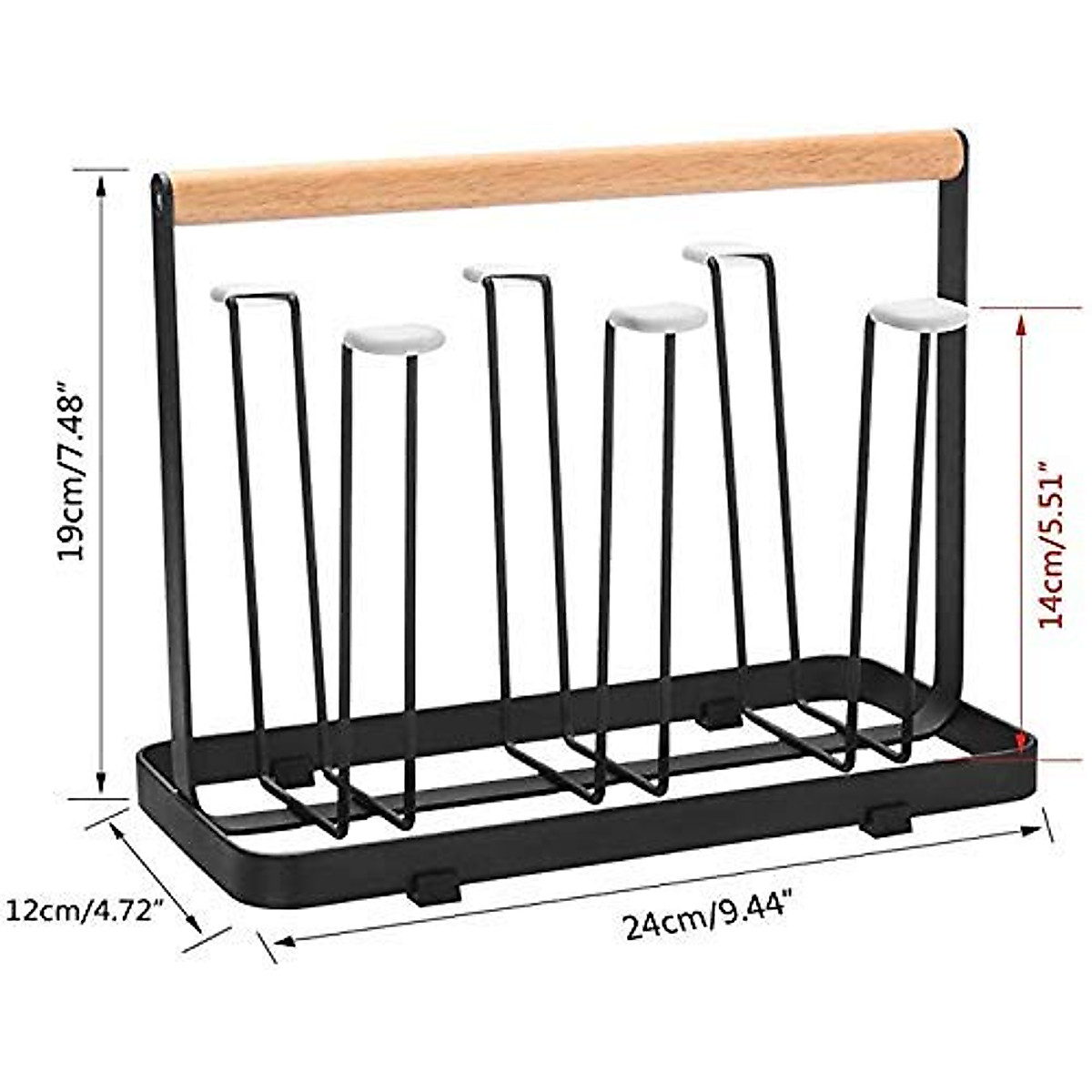 Mukkuri Cup Drying Rack Stand,Beer Glasses Rack 6 Cup Metal Drainer Holder Rack Non-Slip Mugs Cups Organizer with Wood Handle, Black
