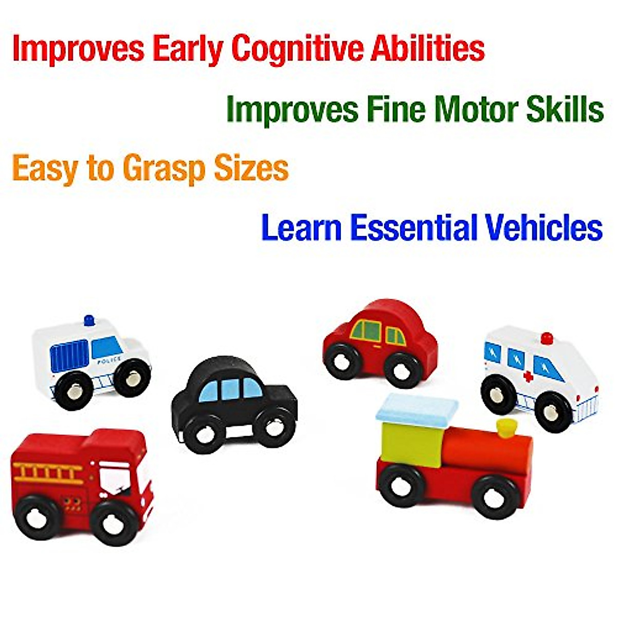 NIMNIK Wooden Cars for Toddlers Bus Engine Emergency Vehicles | Small Cars, Mini Transportation Vehicles | Educational Toy for Early Learning for 3-10 Year Olds