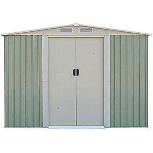 Goplus Outdoor Storage Shed Galvanized Steel Garden Tool House w/Sliding Door, 10 x 8ft (Green)