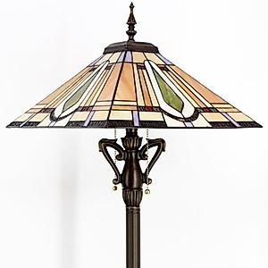 AVIVADIRECT Tiffany Floor Lamp Geometry Mission Style Stained Glass Standing Reading Light 16X16X64 Inch