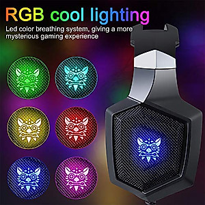 Gaming Headset for Xbox with Mic, OPPSK Gaming Headset for PS4, PC Surround Sound Over-Ear Headphones Compatible with Noise Canceling, LED Light, Soft Memory Earmuffs, Volume Control