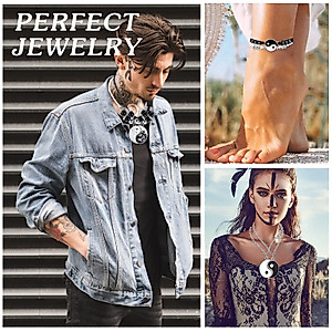 8 Pieces Matching Yin Yang Pendant Necklace Bracelet Set Couple Necklace Adjustable Cord Bracelet Black White Bracelet Accessories for BFF Friendship (Chic Style)