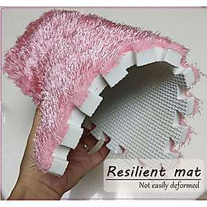 60 Pcs Square Interlocking Carpet Tiles,Plush Puzzle Foam Floor Mats,Splicing Area Rug,Keep Warm,Bedroom,Playroom,Parlor,1x1 Ft(Color:White+Pink+Gray)