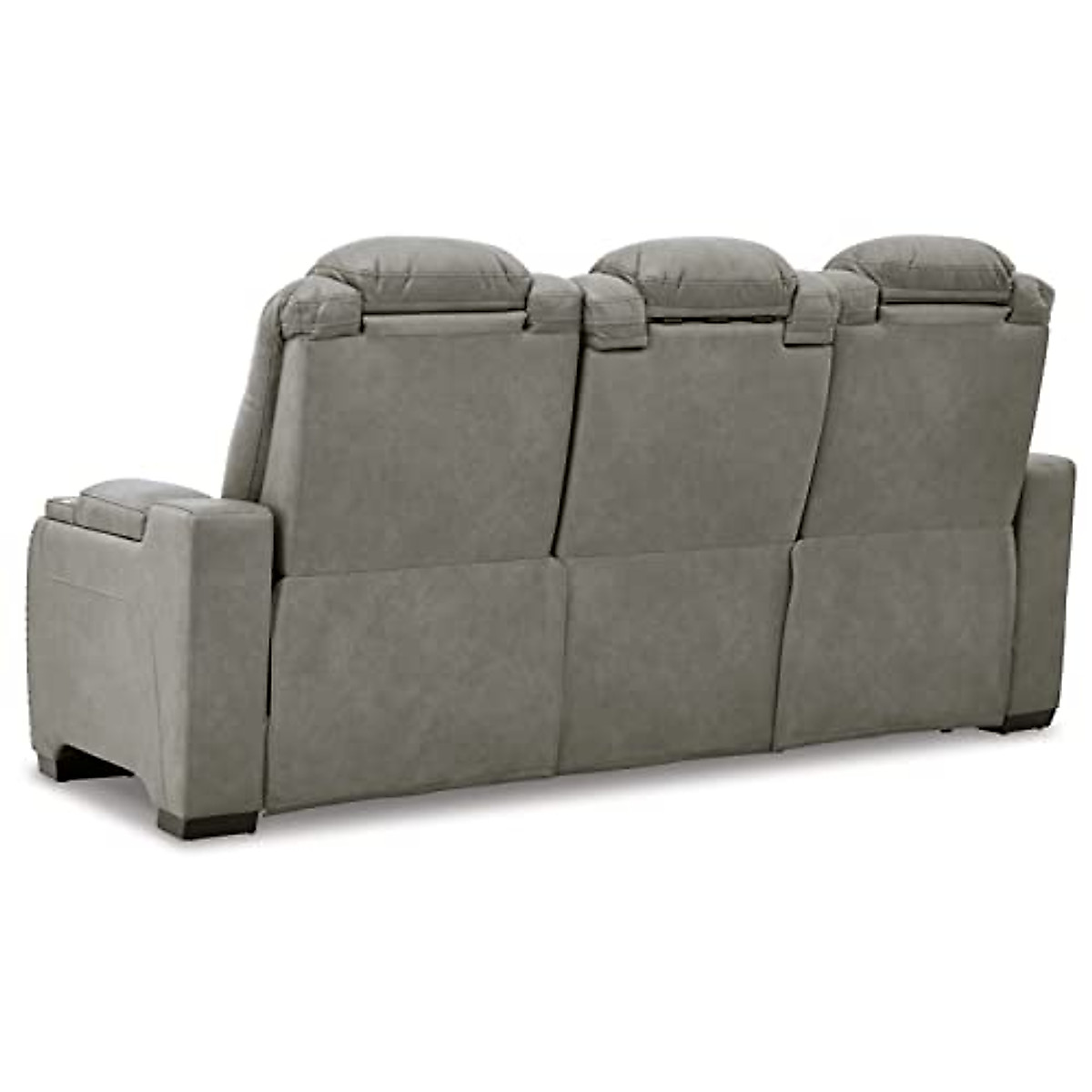 Signature Design by Ashley The Man-Den Leather Power Reclining Sofa with Adjustable Headrests & Wireless Charging, Gray