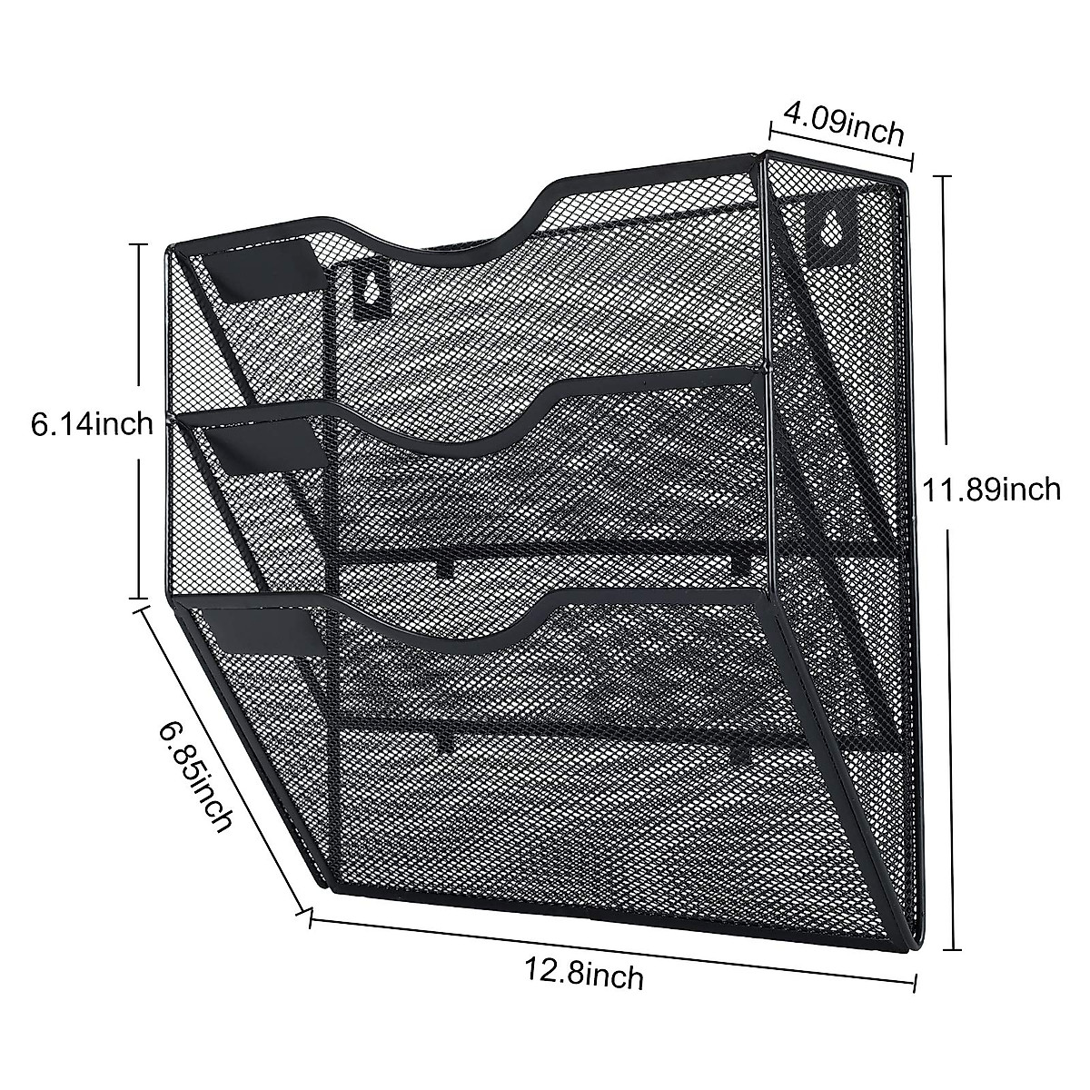 PAG Hanging Wall File Holder Mail Organizer Wall Mount Document Letter Rack, 3-Tier, Black