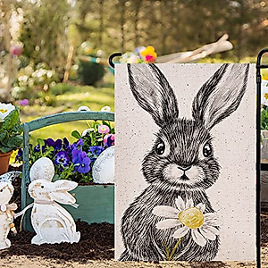Ogiselestyle Welcome Rabbit Garden Flag Vertical Double Sided, Spring Easter Bunny Daisy Holiday Yard Outdoor Decoration 12.5 x 18 Inch