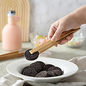 2PCS Reusable Toaster Tongs, Kaloo 8 inch Wooden Cooking Tong, Multipurpose Bamboo Tongs for Fruits, Bread, Pickles, cheese, Bacon, and Muffins