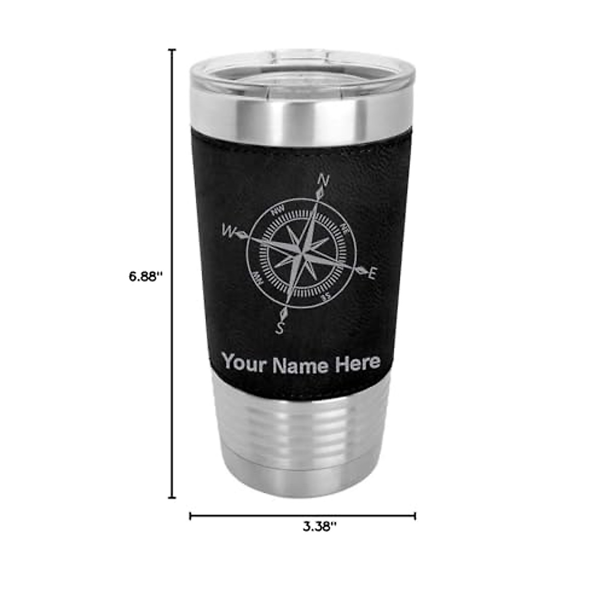 LaserGram 20oz Vacuum Insulated Tumbler Mug, Compass Rose, Personalized Engraving Included (Faux Leather, Black)