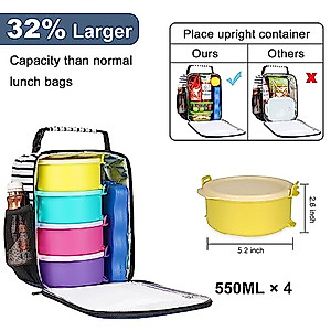 EurCross Lunch Box for Men Women Adults, Black and White Stripes Portable Lunchbox with Strap for Work, Insulated Reusable Small Lunch Bag for Office