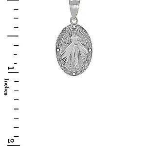 Fine 925 Sterling Silver Cubic Zirconia Oval Divine Mercy Of Jesus Medal Pendant