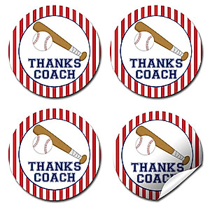 Baseball Team Coach Appreciation Thank You Sticker Labels, 40 2" Party Circle Stickers by AmandaCreation, Great for Envelope Seals & Gift Bags
