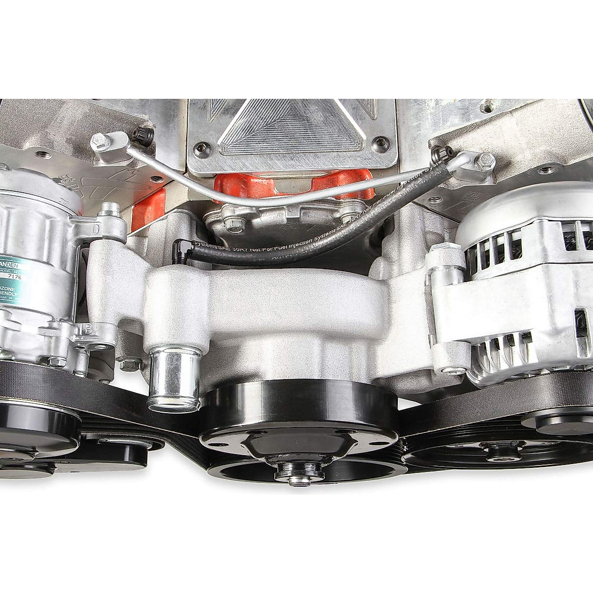 NEW HOLLEY MID-MOUNT COMPLETE ACCESSORY SYSTEM WITH SD7 A/C COMPRESSOR,ALTERNATOR,POWER STEERING PUMP,TENSIONER,BELT,CRANK DAMPER & PULLEYS,COMPATIBLE WITH GM LS ENGINES