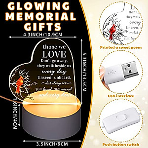 Memorial Gifts Night Light Sympathy Bereavement Gifts Don't Go Away in Memory of Loss of Loved One Acrylic Clear Heart Condolence Gifts with Light Remembrance Gifts for Loss of Mother Father