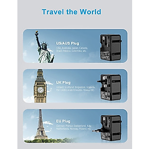 World International Travel Plug Adapter by Amoner - Powerful with Type C and USB Wall Charger Type I C G A Outlets 110V 220V A/C - EU Euro US UK AU