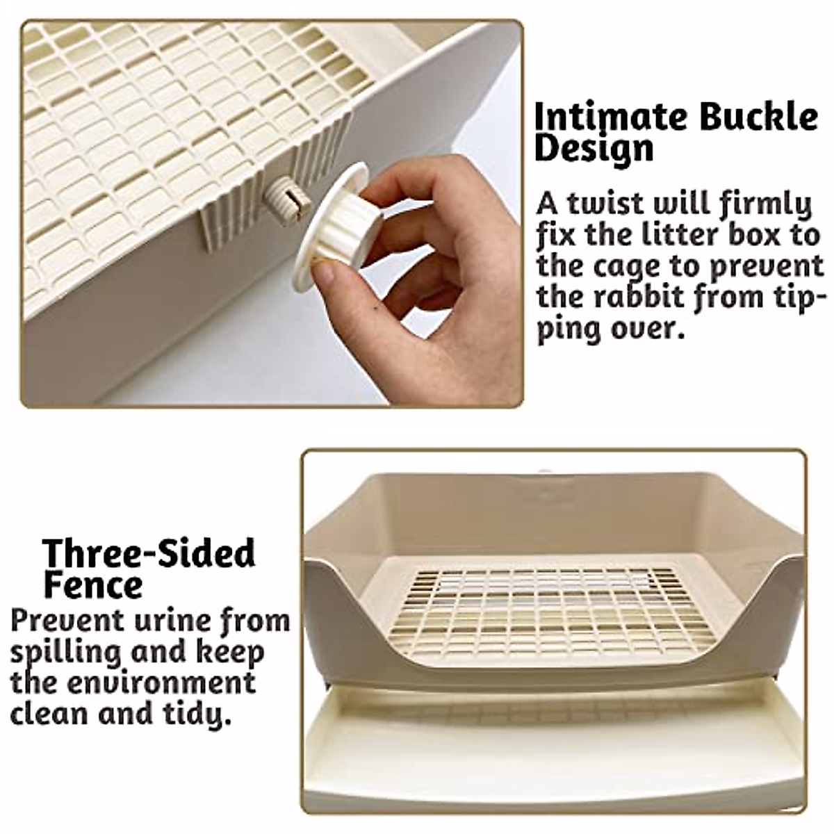 PINVNBY Rabbit Corner Litter Box with Drawer for Cage Small Animal Litter Pan Hanging Pet Feed Bowls Cage Potty Trainer Pet Toilet for Rabbit Bunny Guinea Pigs Chinchilla Ferret