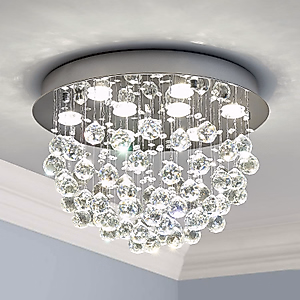 Saint Mossi 9-Lights Modern Chandelier K9 Crystal Chandelier Light Fixture,Modern Flush Mount Ceiling Light Fixtures Raindrop Chandelier for Bedroom,Dining Room,Living Room,H13 x D20