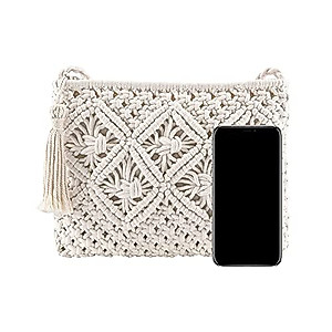 CHIC DIARY Clutch Purse for Women, Cotton Handbag Bohemian Handwoven Envelope Crossbody Bag Summer Beach Wristlet Wallet (White)