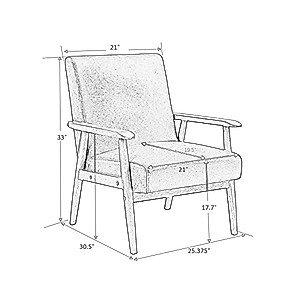 freemax Mid Century Accent Armchair Wood Leather Lounge Chair with Suede Cushion and Soft Sponge, for Living Room Bedroom Reading Room (Beige)