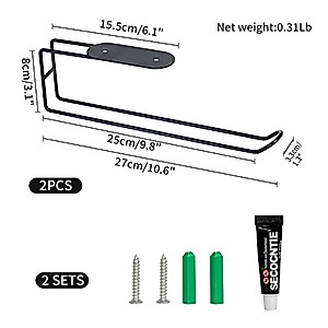 Paper Towel Holder Under Cabinet, H-SPACE Wall Mount Paper Towel for Kitchen, Self-Adhesive and Drilling Paper Towel Bar, Paper Towel Rack, SUS201 Stainless Steel 11 inch (Black, 2PC)