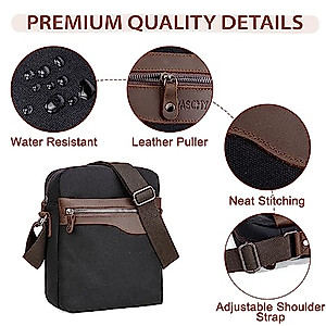VASCHY Small Messenger Bag, Vintage Leather Canvas Crossbody Shoulder Side Bag for Men Women for Work/Travel Black