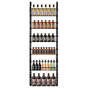 CiWiVOKi Over The Door Pantry Organizer With 6 Adjustable Metal Wire Baskets - Closet Organizer Hanging Spice Space Saver,17.6" W×53.5" H Pantry Door Organizer, Fridge Spice Rack Organizer, Black
