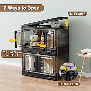 BROVIEW V6 Storage Bins with Lids, 136 QT Stackable Storage Bins with Wheels, Collapsible Storage Bins with Doors, Folding Storage Cabinets for Closet, Home Office Dorm Organizer Essential, Black