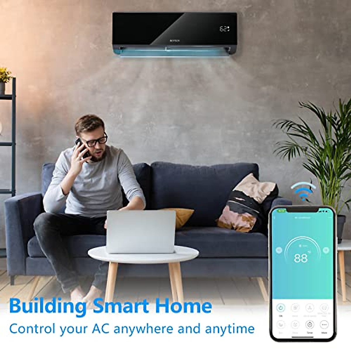 ROVSUN Wifi Enabled 12,000 BTU Mini Split AC/Heating System with Inverter, 19 SEER 115V Energy Saving Ductless Split-System Air Conditioner with Pre-Charged Condenser, Heat Pump & Installation Kit (Black Series)