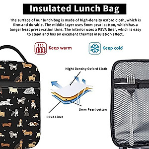 Oplp Cute Dogs Lunch Bag Puppy Pets Lunch Box Insulated Meal Bag Food Container for School Work Picnic Travel