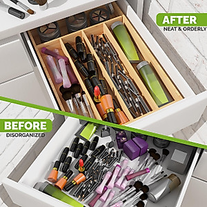 Utopia Kitchen Bamboo Silverware Organizer- 5 Compartments - Bamboo Drawer Organizer - Bamboo Hardware Organizer (Natural)