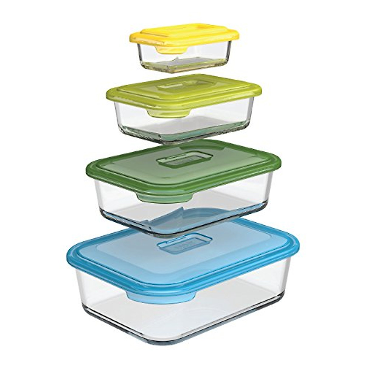Joseph Joseph Nest Lock Plastic Food Storage Container Set with Lockable Airtight Leakproof Lids, 10-Piece, Multi-Color & Nest Glass Storage Dishes-Multi-Colour, Set of 4, Multicolor
