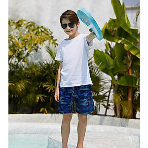 Cozople Boys Swimming Trunk with Boxer Brief Liner UPF Swim Shorts Compression Stretchy Bathing Suits Blue Grass Boardshorts Quick Dry Swimwear Size 10-12