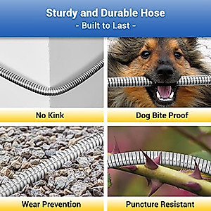 Bluebala Metal Garden Water Hose - 50FT Heavy Duty Stainless Steel Water Hose with 8-Mode Spray Nozzle, 3/4" Fittings, Reinforced Connector, Leak Proof, Puncture Resistant, No Kink, Lightweight Hose