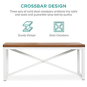 Best Choice Products 45.5in 3-Piece Bench Style Dining Furniture Set, 4-Person Space-Saving Dinette for Kitchen, Dining Room w/ 2 Benches, Table - Brown/White