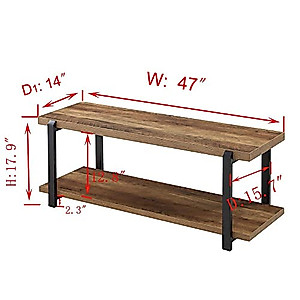 FOLUBAN Entryway Bench, Industrial Shoe Bench for Living Room, Rustic Indoor Shoe Storage Bench Seat, Easy Assembly, Oak 47 inch