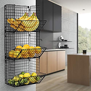 Sorbus Hanging Fruit Basket Wall Mounted Foldable Organizer for Kitchen Storage, Great for Produce Fruits and Vegetables & Potato's (Black)