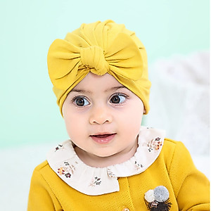 Cinaci 6 Pack Soft Stretchy Turban Hats with Knotted Big Bow Caps Beanies Bonnets Headwraps Hair Accessories for Baby Girls Newborns Infants Toddlers Kids