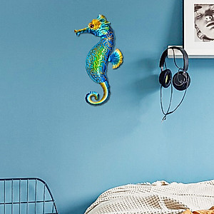 John's Studio Seahorse Sea Wall Decor Outdoor Metal Garden Hanging Art Glass Sculptures Home Ocean Theme Decorations for Kitchen Bathroom and Pool