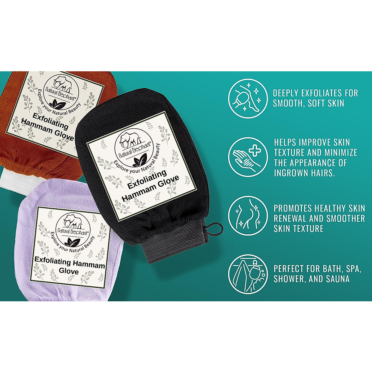 Natural Elephant Exfoliating Hammam Glove… (Pure Black Single)