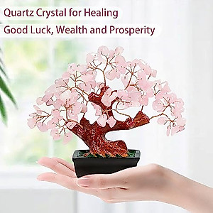Parma77 Feng Shui Natural Rose Pink Quartz Crystal Money Tree Bonsai Style Decoration for Wealth and Luck