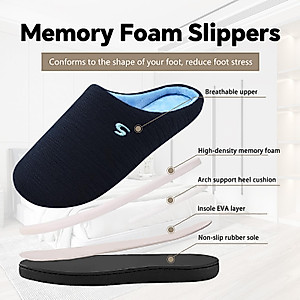 Golonbes Mens House Memory Foam Slippers, Slip on Cozy Slippers for Men, Lightweight House Bedroom Shoes Anti-Slip Rubber Sole with Soft Warm Flannel Lining Machine Washable Indoor Outdoor